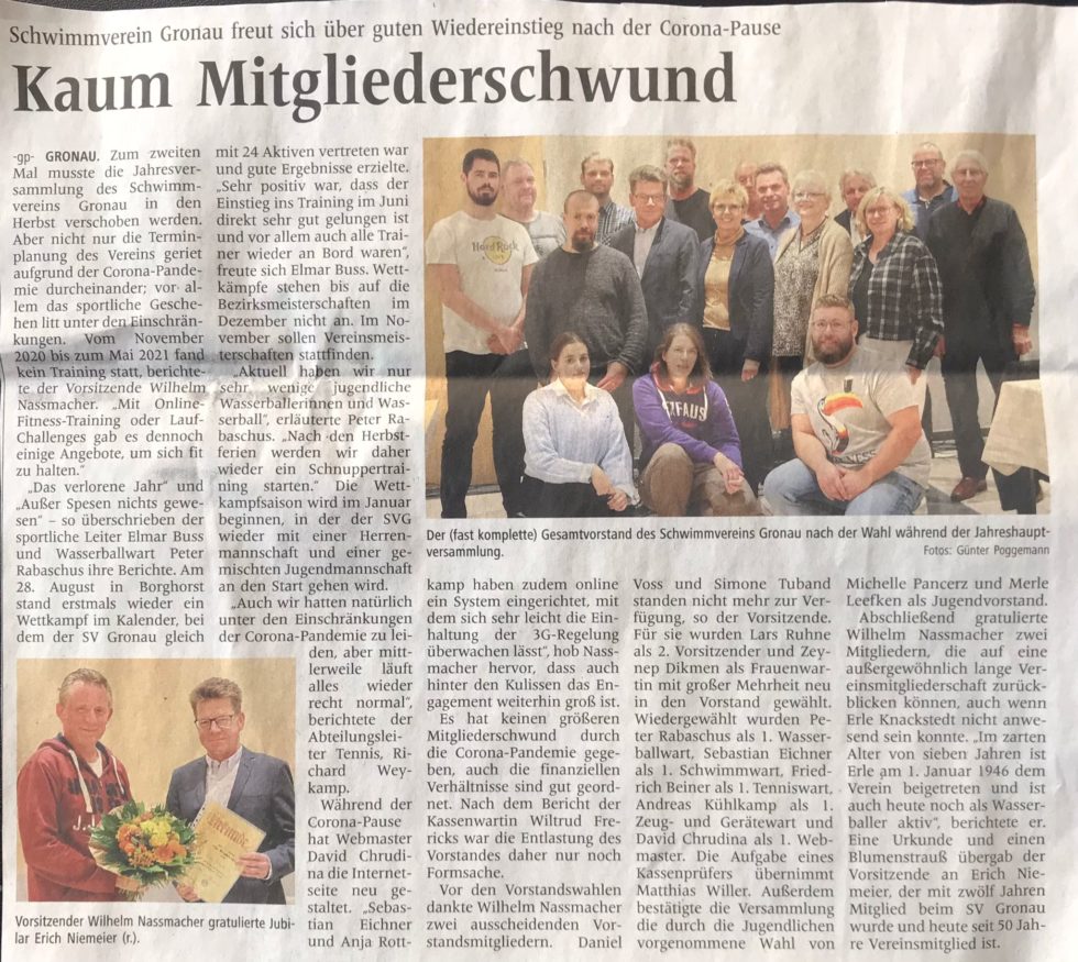 Westfälische Nachrichten: Kaum Mitgliederschwund | Schwimmverein Gronau ...